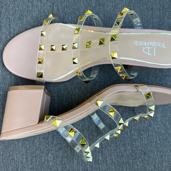 Id Required | Shoes | Id Required Nude Chunky Heels Gold Studded Rubber ...